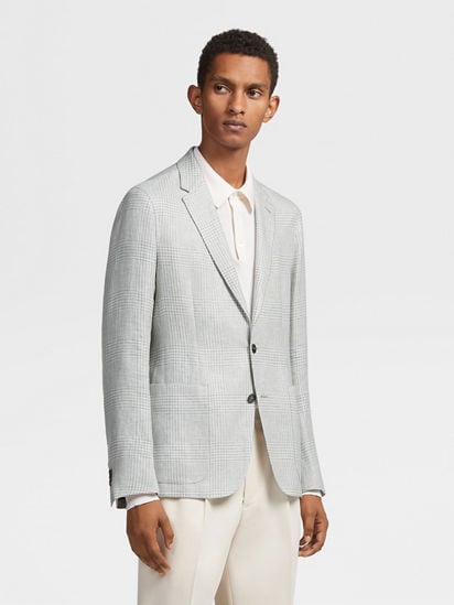 White and Light Grey Crossover Linen Wool and Silk Shirt White and Light Grey Crossover Linen Wool and Silk Shirt