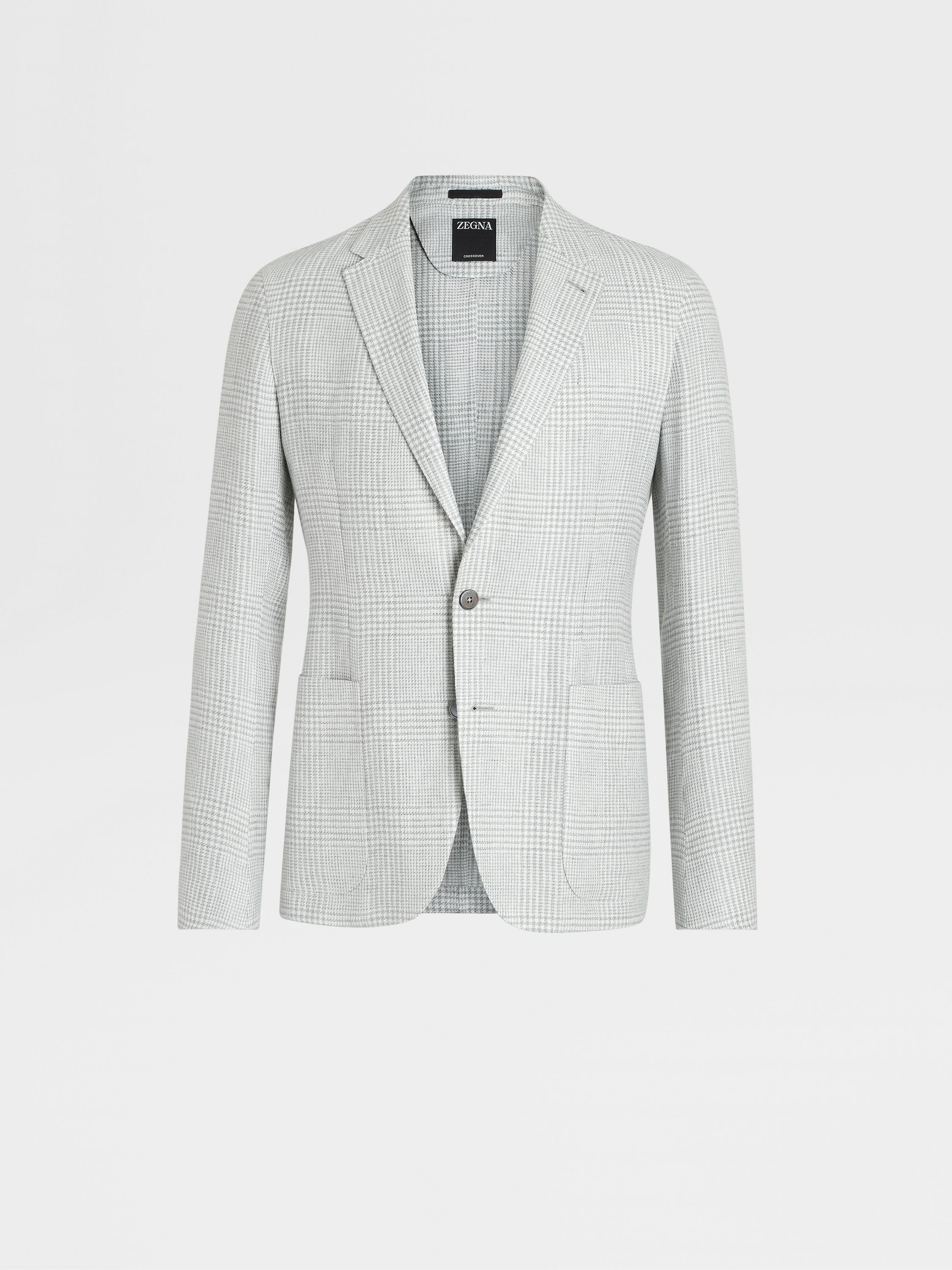 White and Light Grey Crossover Linen Wool and Silk Shirt White and Light Grey Crossover Linen Wool and Silk Shirt