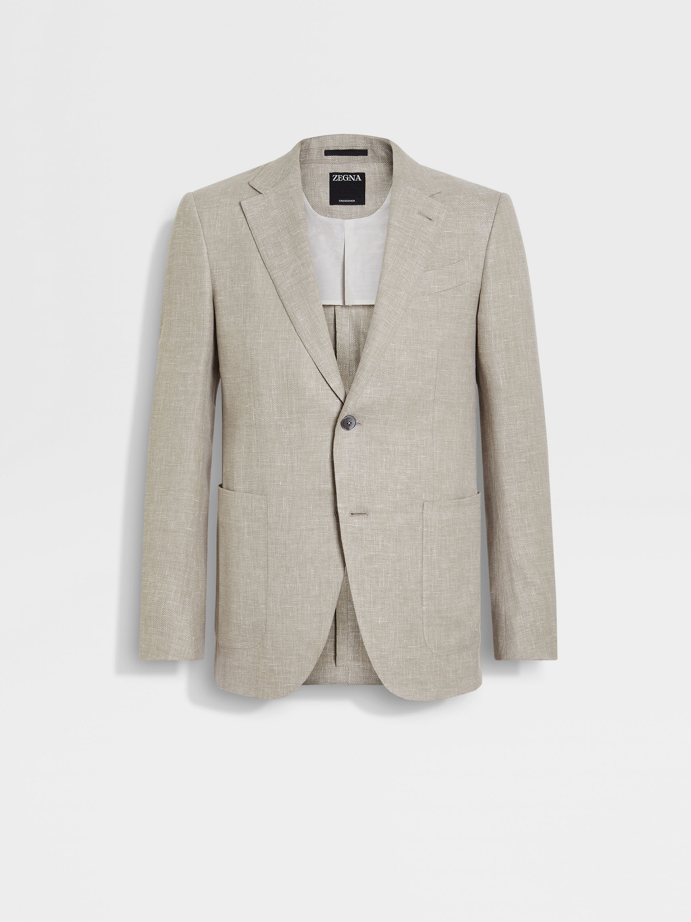 Light Olive Green Crossover Linen Wool and Silk Blend Jacket SS24 ...