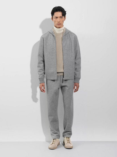 Grey Mélange Cashmere Blend Full Zip Hoodie FW24 32161653 Grey Mélange Cashmere Blend Full Zip Hoodie FW24 32161653