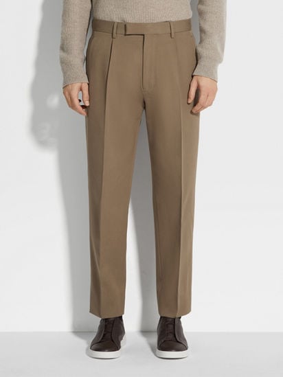 Khaki Cotton and Wool Pants FW24 31768336 | Zegna CA Khaki Cotton and Wool Pants FW24 31768336 | Zegna CA