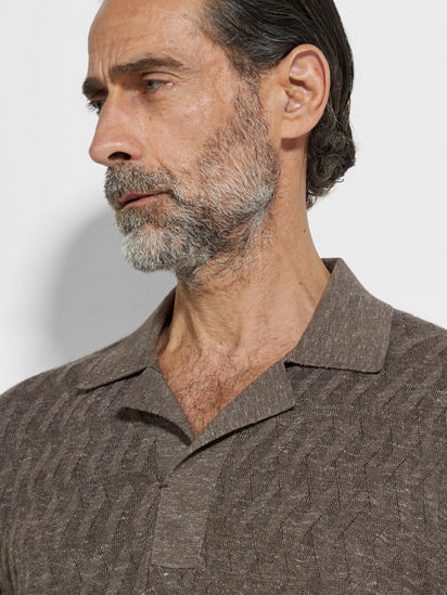 Dark Taupe Mélange Silk Cashmere and Linen Polo Shirt SS25 Dark Taupe Mélange Silk Cashmere and Linen Polo Shirt SS25